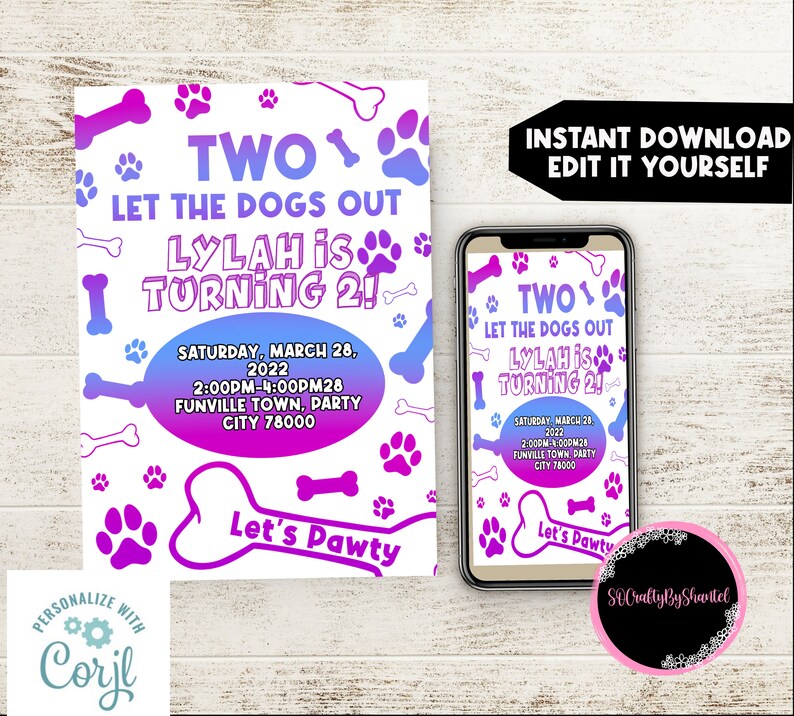 Two Let the Dogs Out Birthday Invitation Second Birthday - Etsy