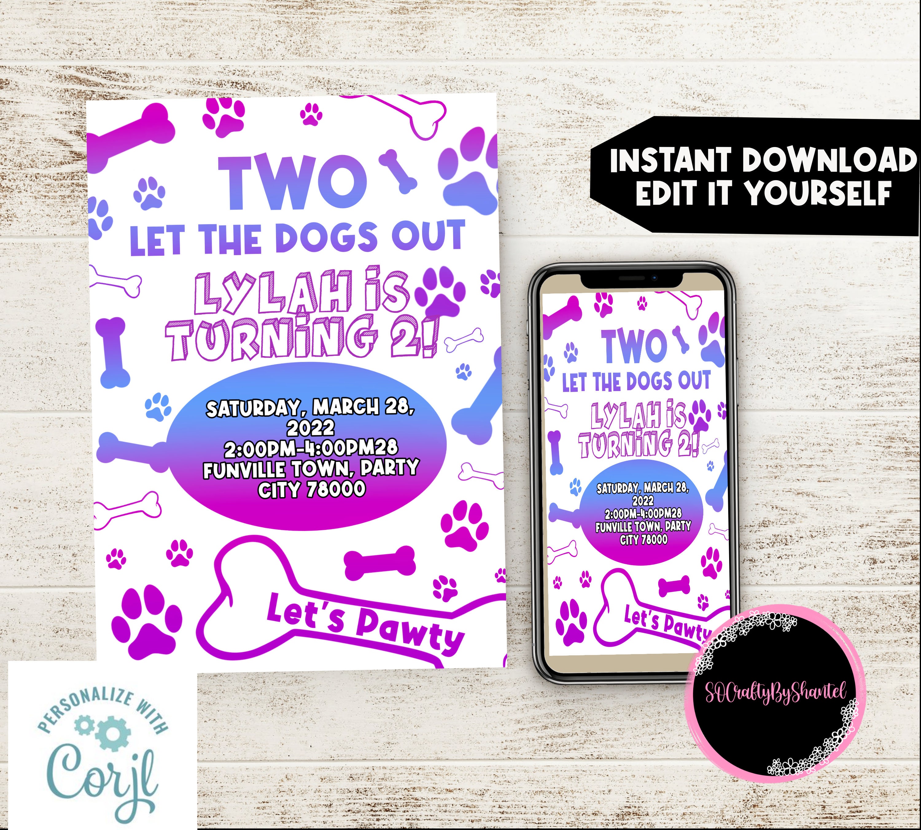 Two Let the Dogs Out Birthday Invitation, Second Birthday Party Ideas ...