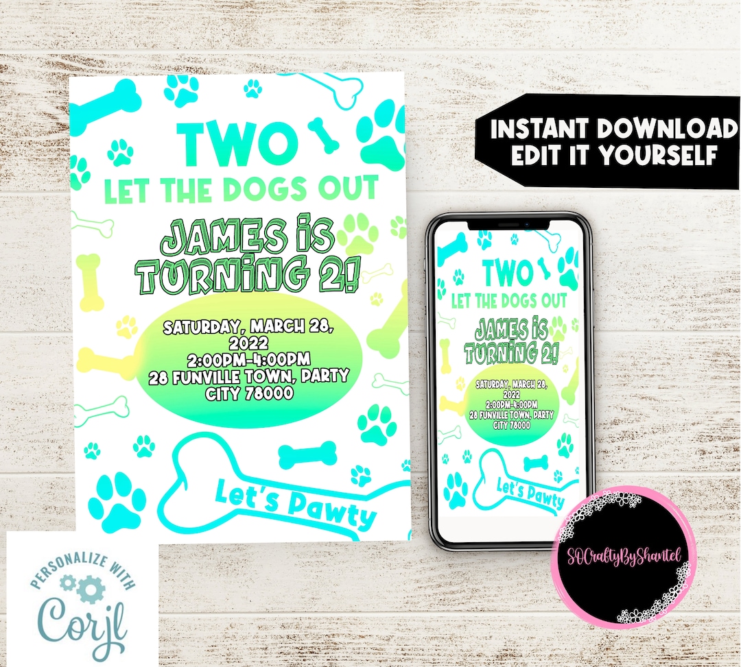 Two Let the Dogs Out Birthday Invitation Second Birthday - Etsy