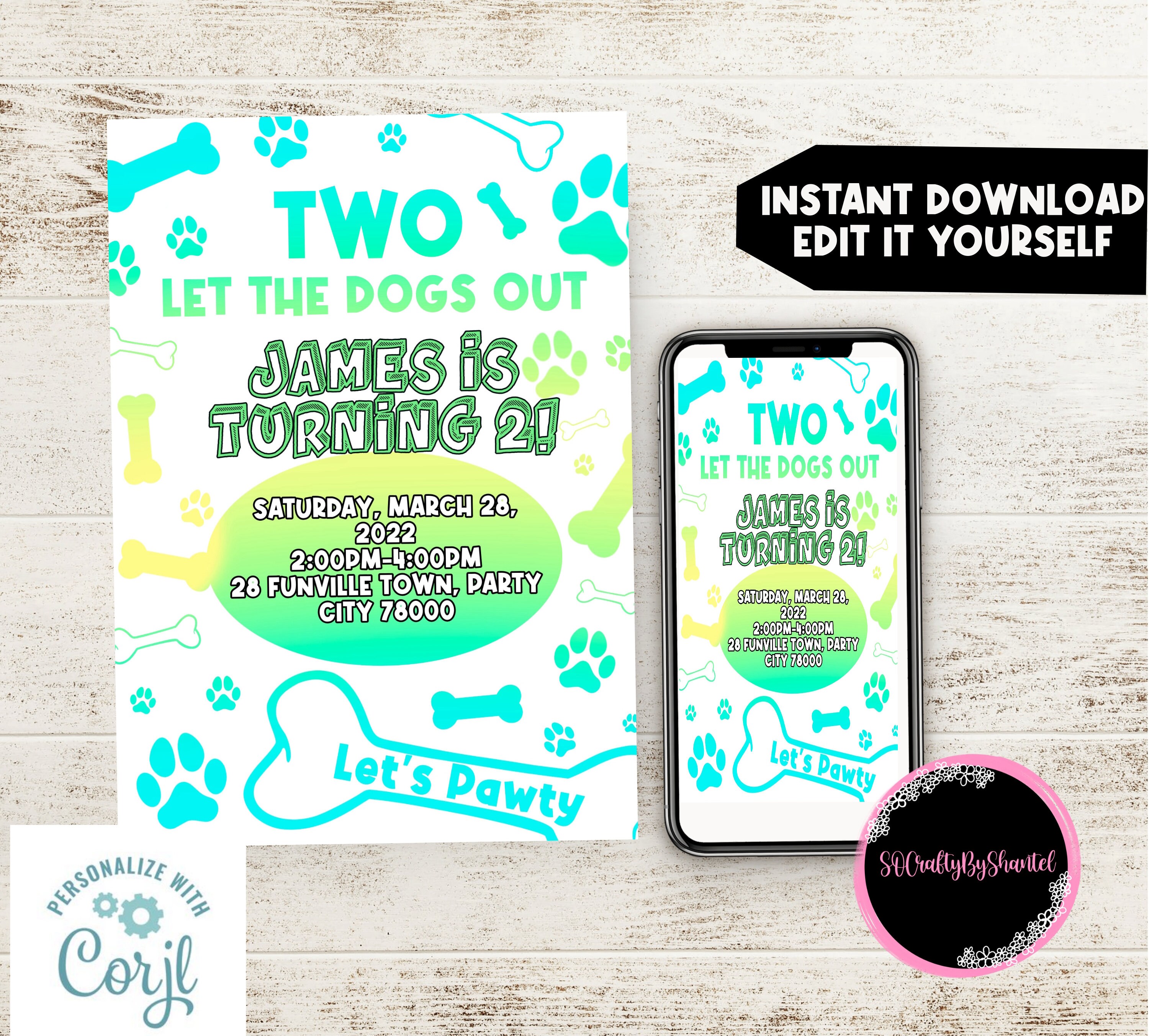 Two Let the Dogs Out Birthday Invitation Second Birthday - Etsy