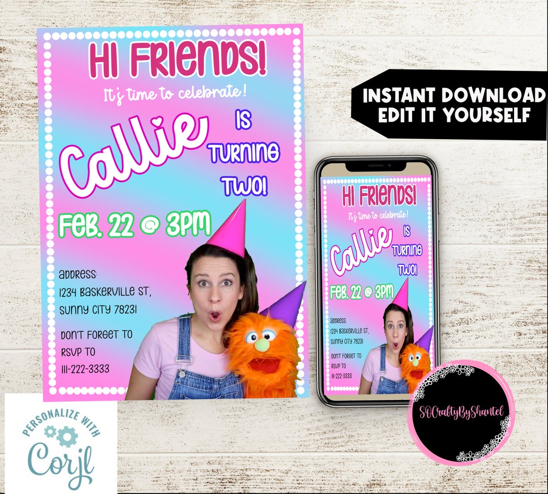 Miss Rachel Birthday, Party Invitation, Digital Template, Custom, Edit ...