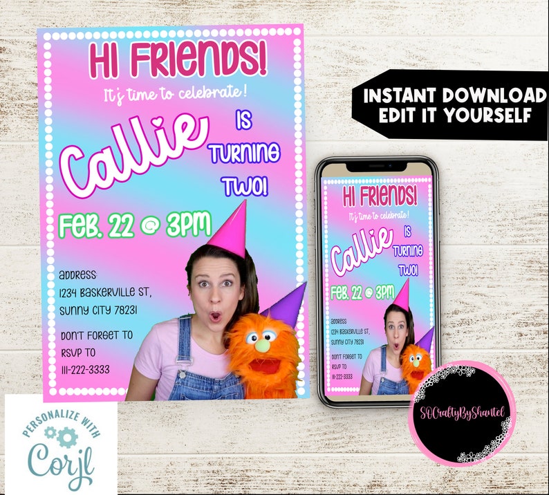 Miss Rachel Birthday, Party Invitation, Digital Template, Custom, Edit ...