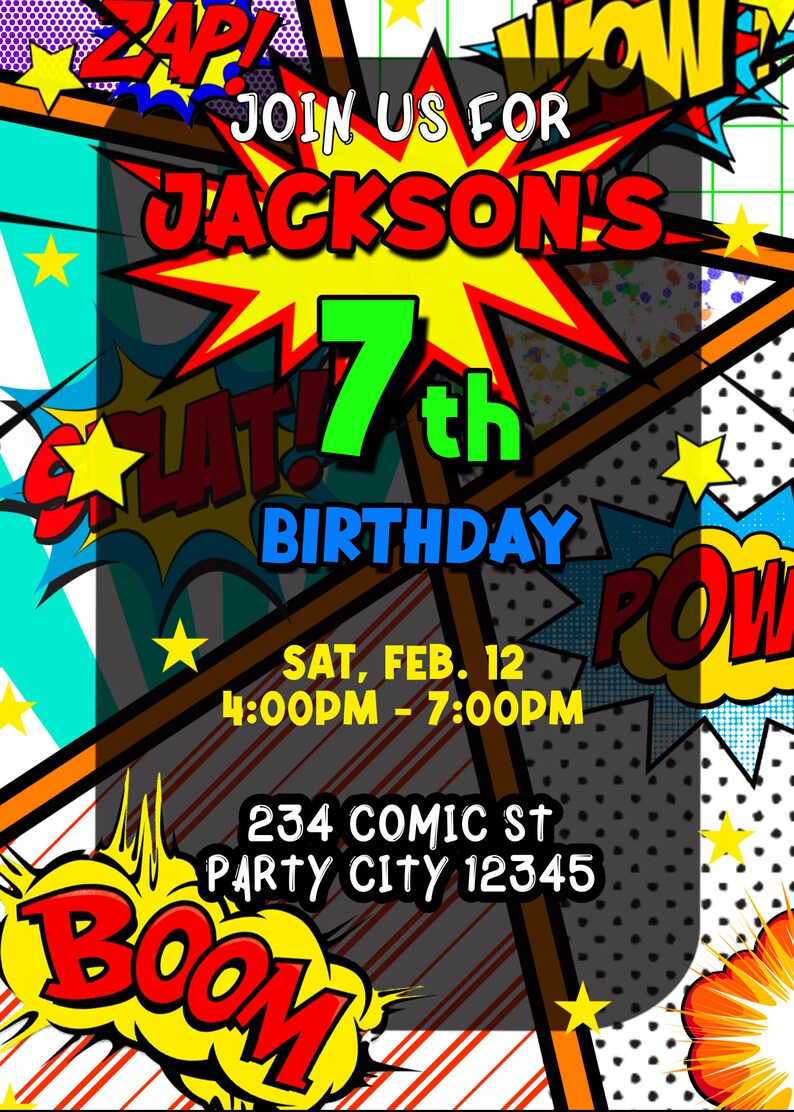 Comic Themed Birthday Invitation, Instant Download, Template ...