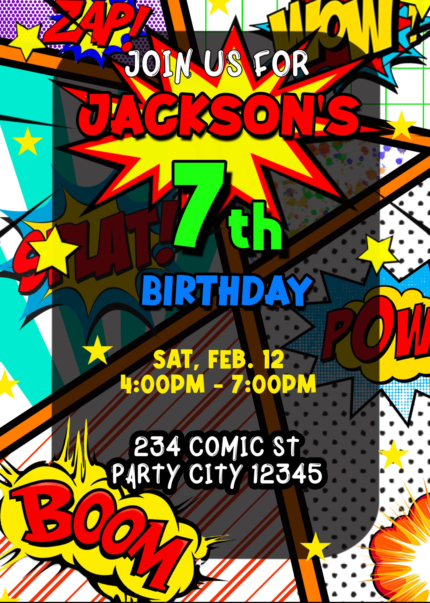 Comic Themed Birthday Invitation, Instant Download, Template ...