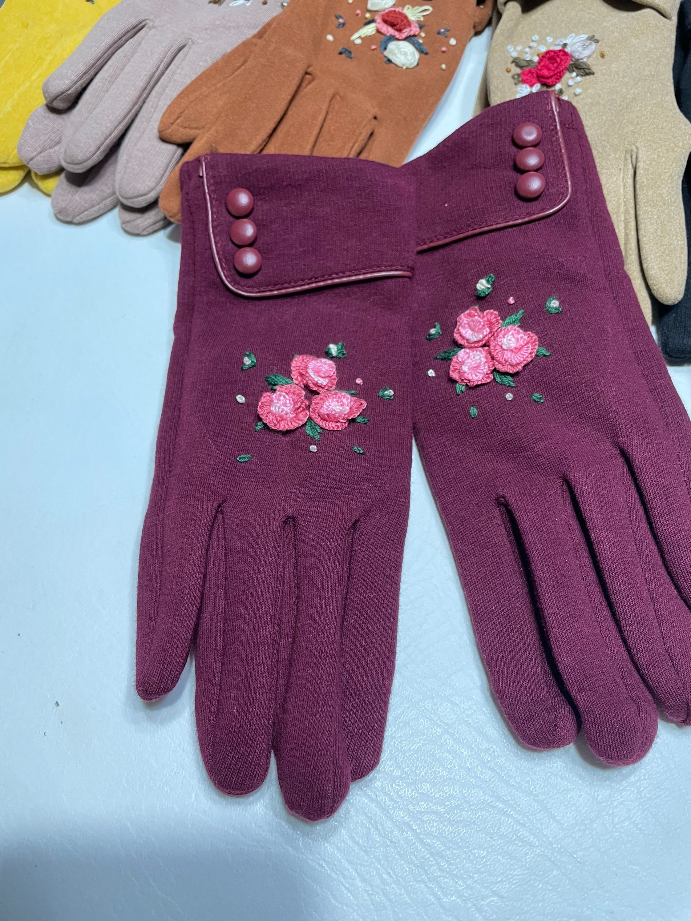 Hand Embroidered Suede Winter Gloves Touch Fingers | Etsy