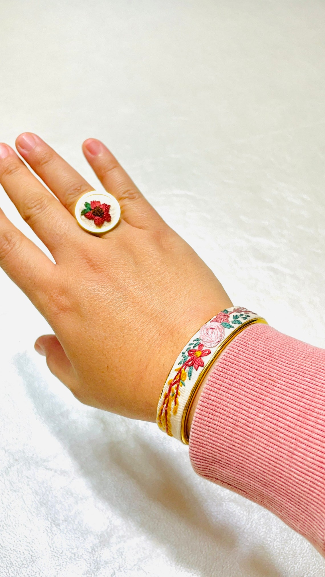 Elegant Vintage Hand Embroidered Cuff Bracelet With Floral - Etsy