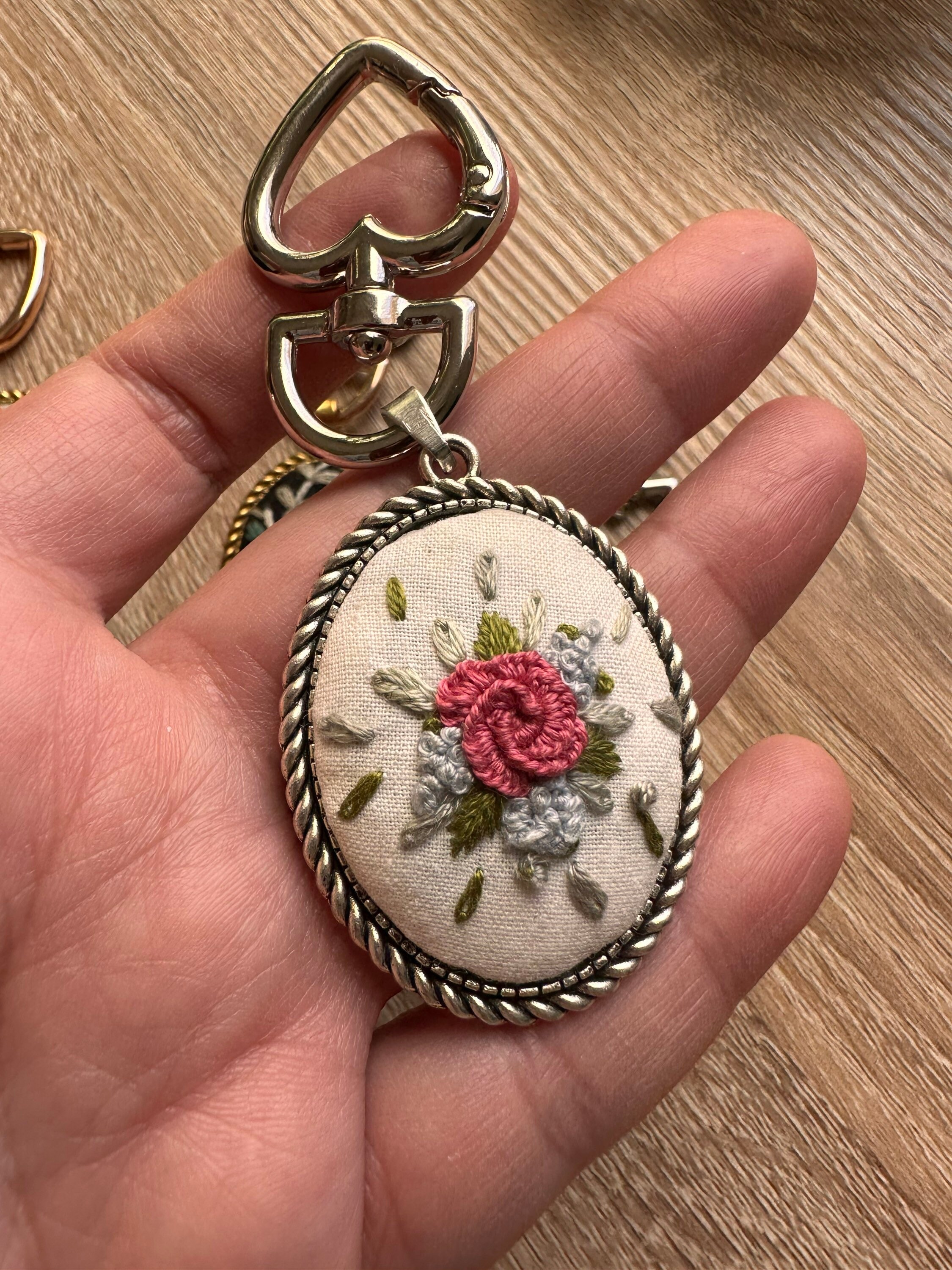 Hand Embroidered Keychain With Heart Shaped Clips - Etsy