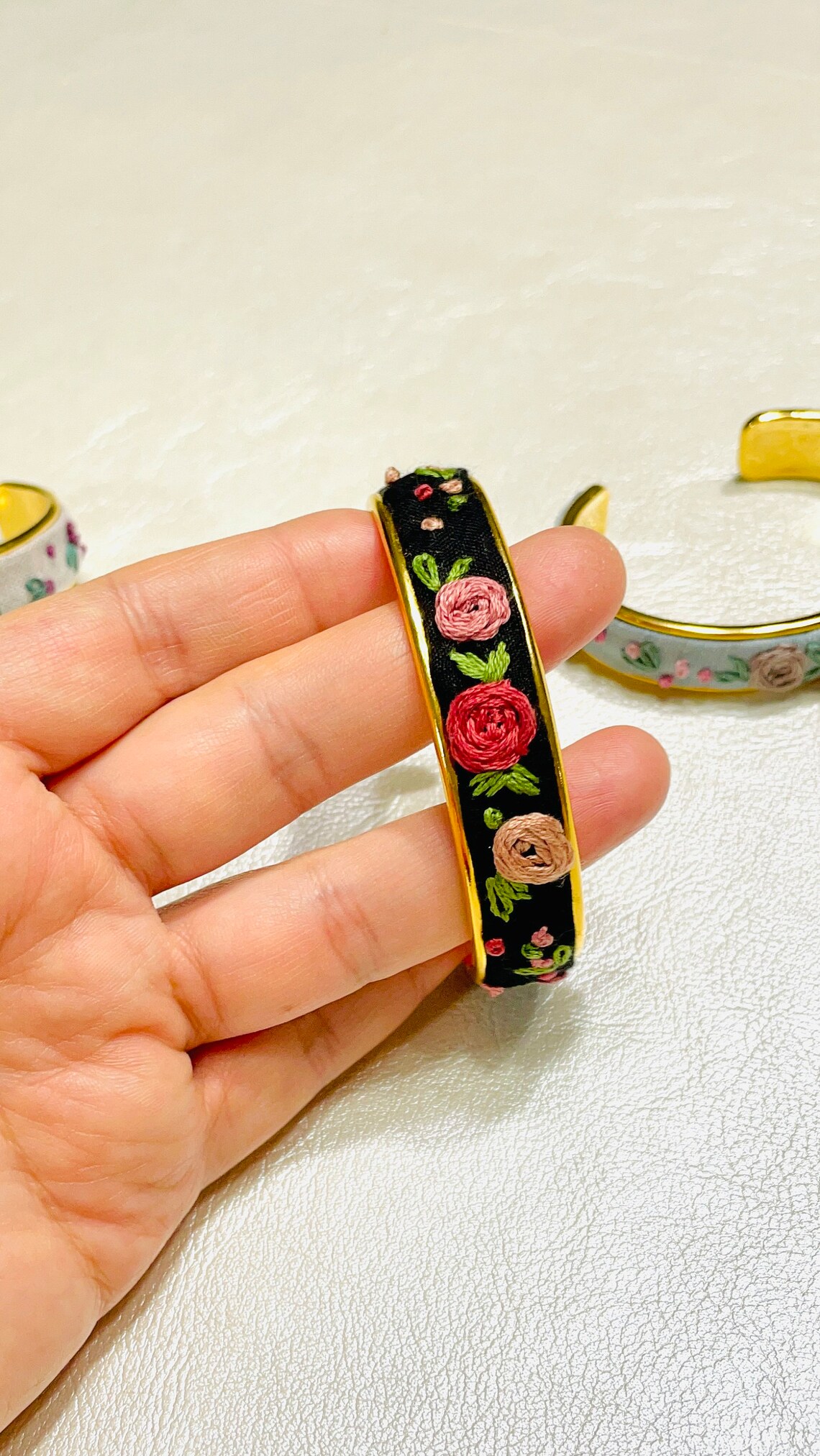 Elegant Vintage Hand Embroidered Cuff Bracelet With Floral - Etsy