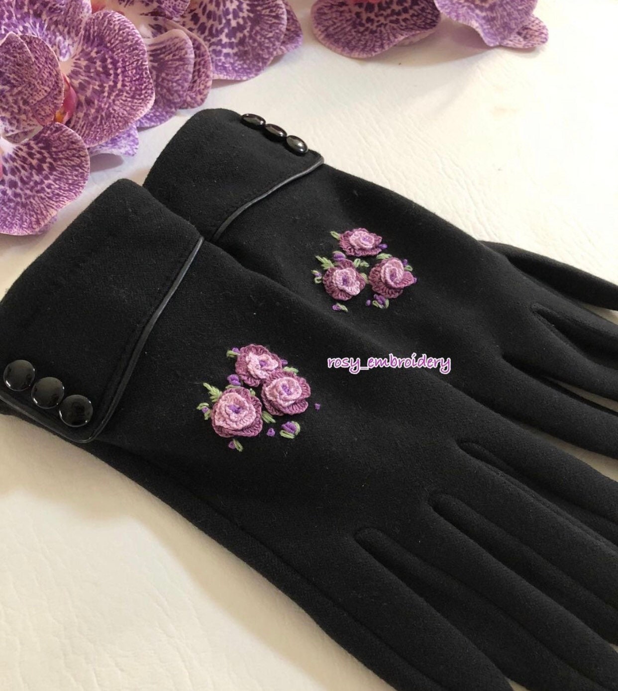 Hand Embroidered Suede Winter Gloves Touch Fingers | Etsy