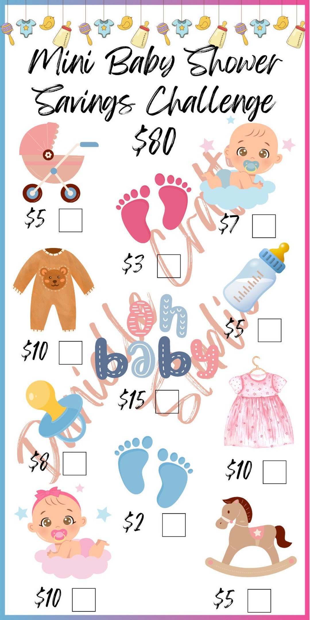 Mini Baby Shower Savings Challenge for A6 Envelopes Cash - Etsy