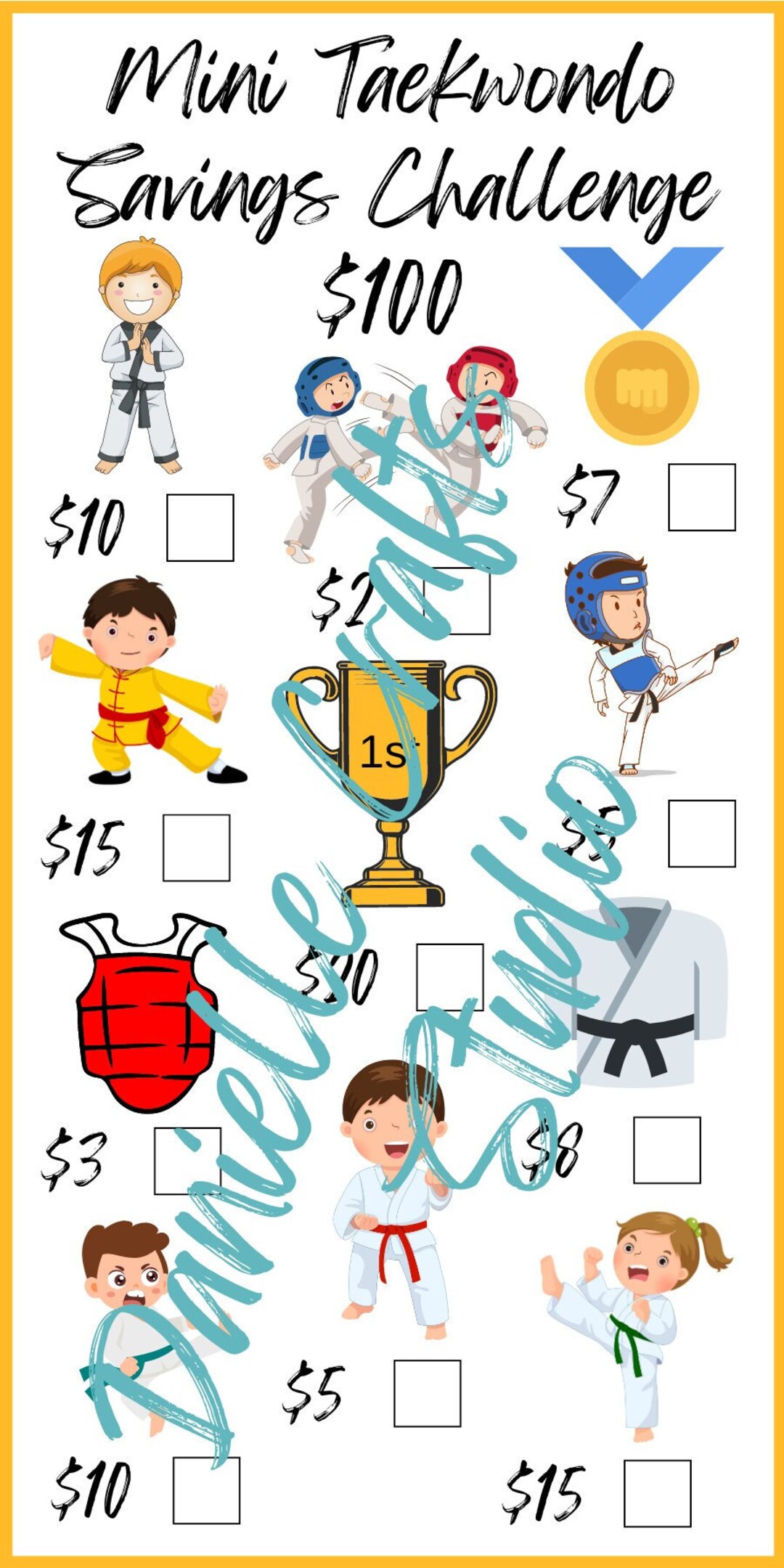 Mini Taekwondo Savings Challenge for A6 Envelopes Cash Envelopes ...