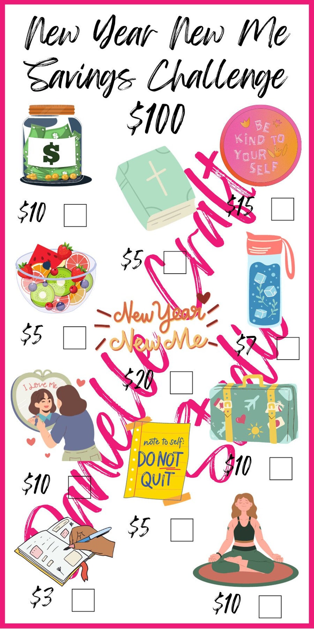 New Year New Me Savings Challenge for A6 Envelopes Cash Envelopes ...