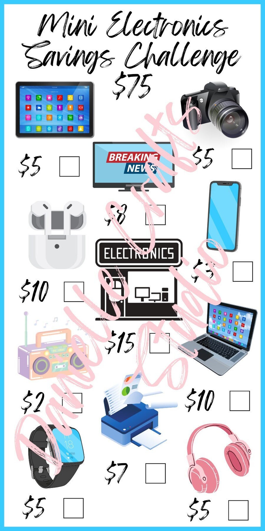 Mini Electronics Savings Challenge for A6 Envelopes Cash - Etsy