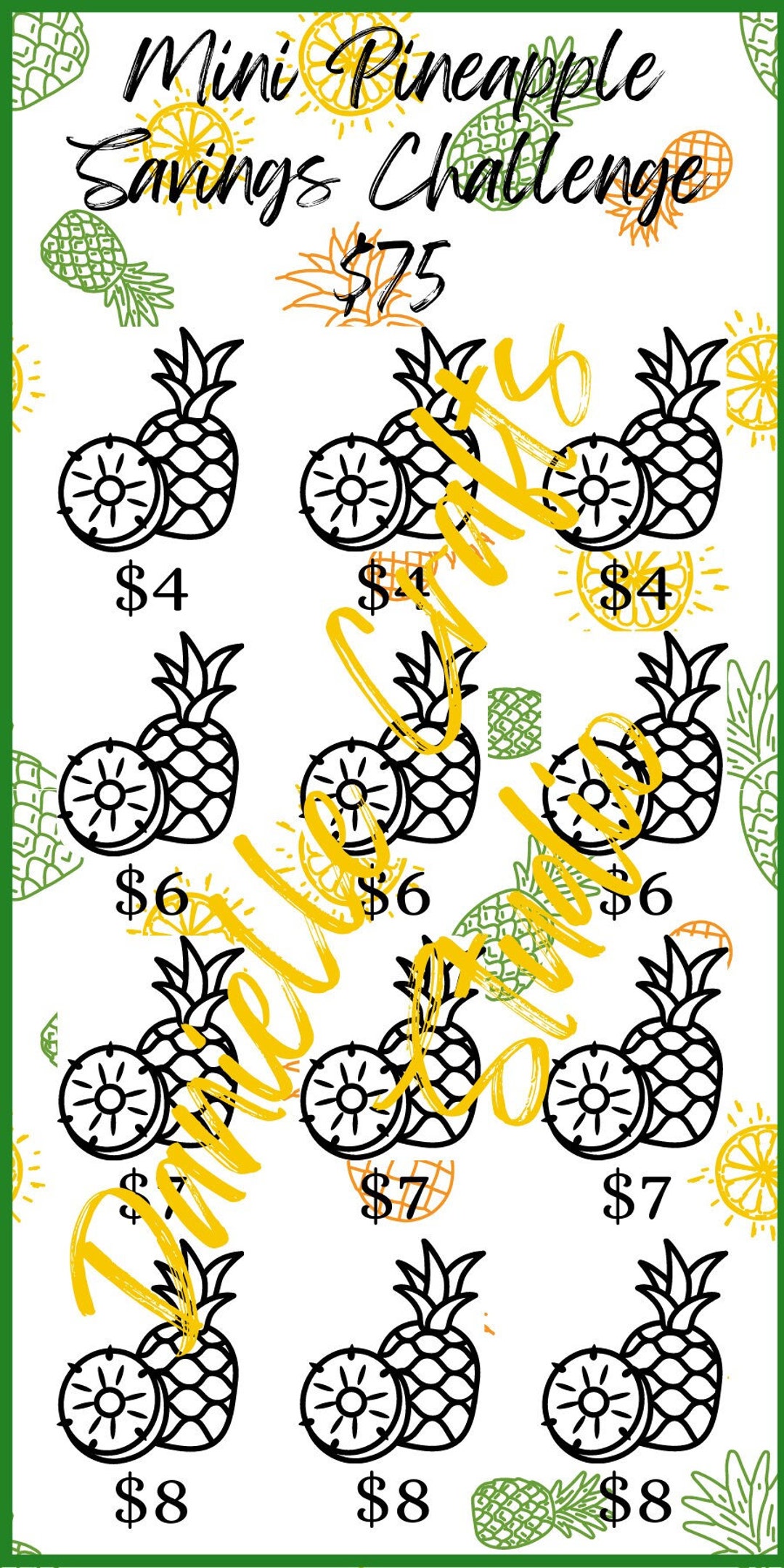 Mini Pineapple Savings Challenge for A6 Envelopes Cash - Etsy