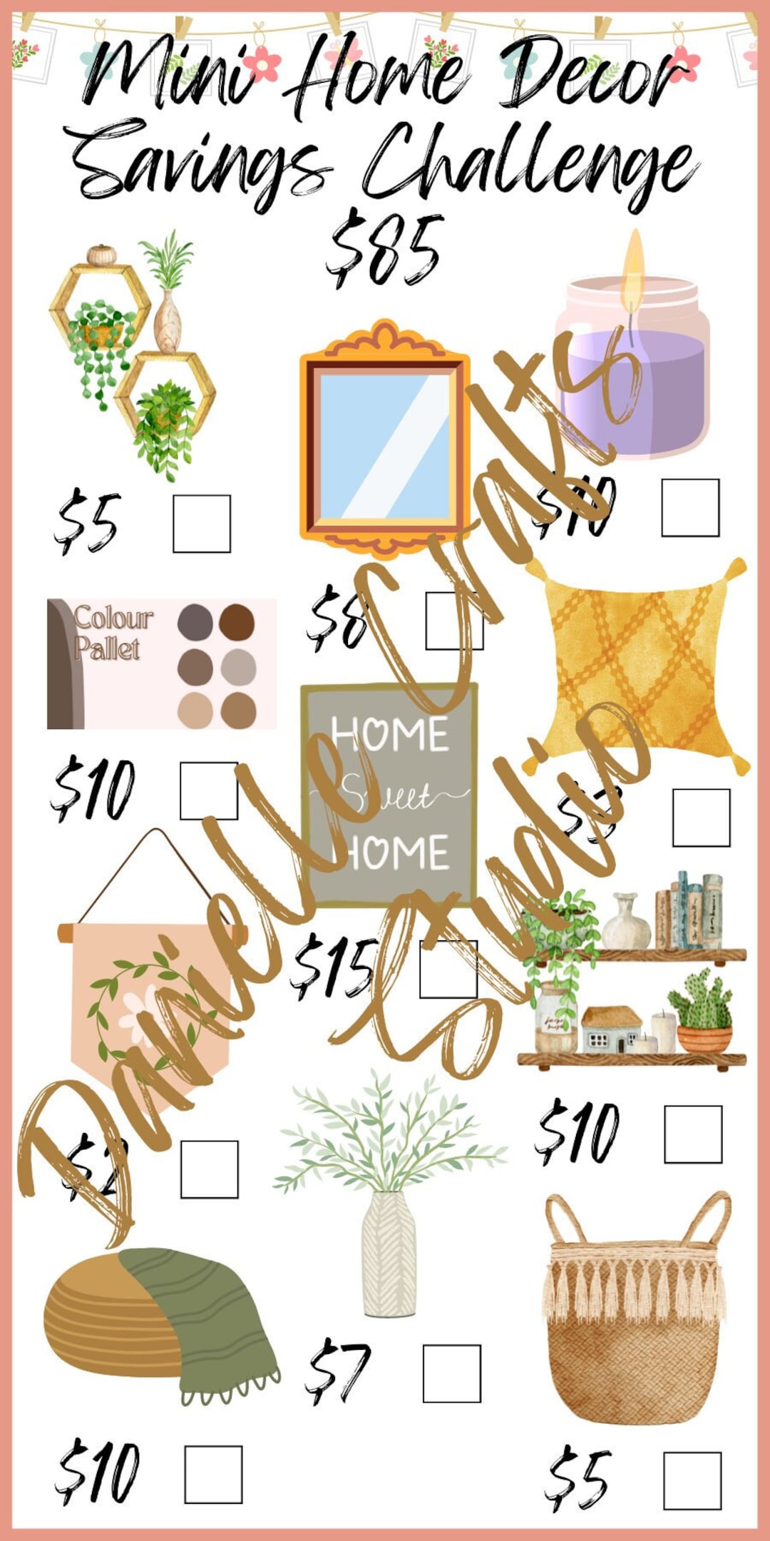 Mini Home Decor Savings Challenge for A6 Envelopes Cash - Etsy