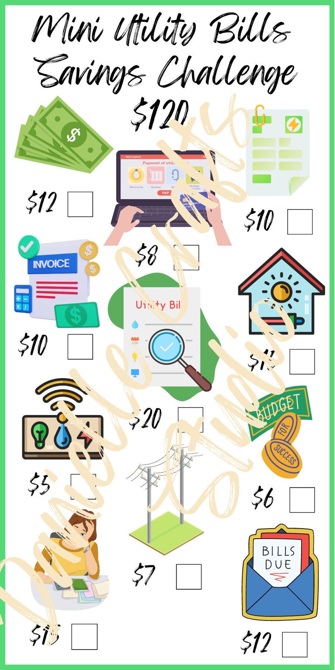 Mini Utility Bills Savings Challenge for A6 Envelopes Cash - Etsy