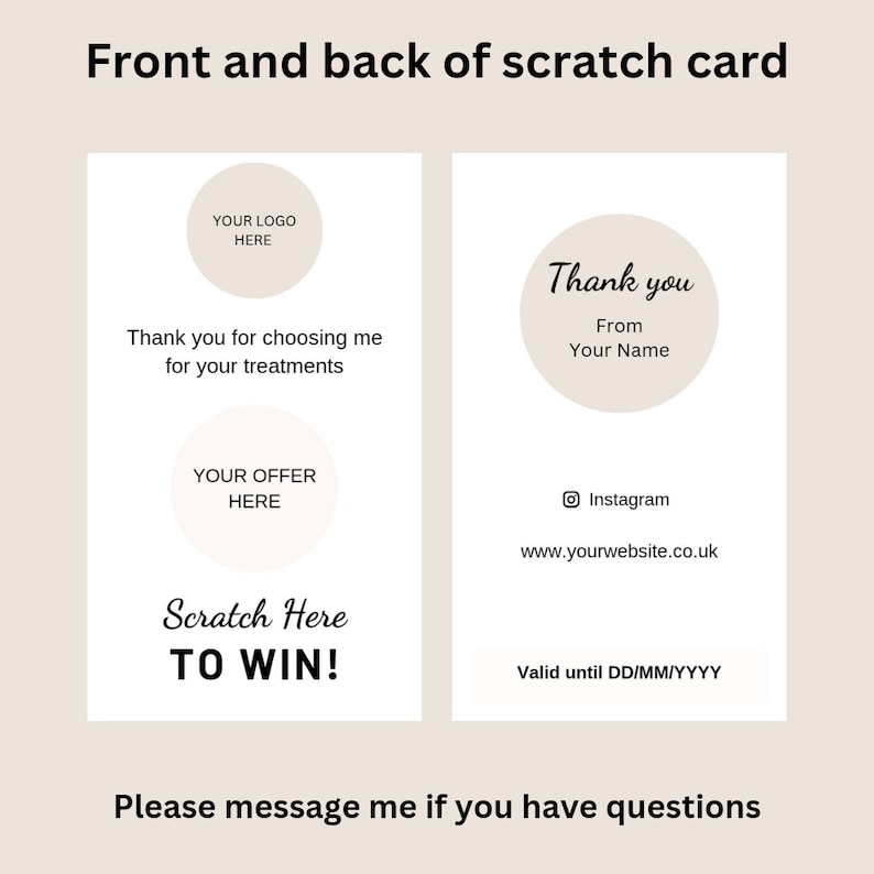 Scratch Card Template on Canva for 50 Scratch Cards. Business/ Salon ...