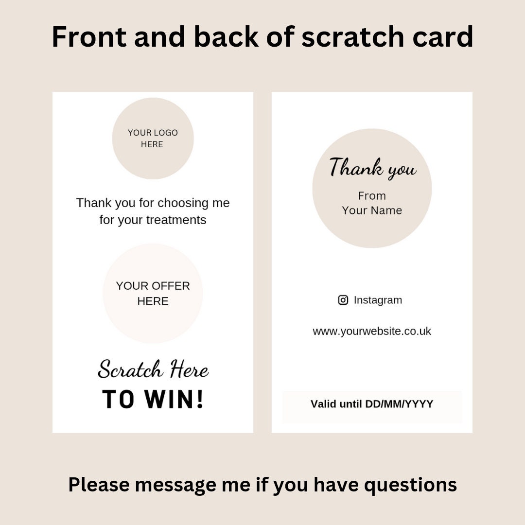 Scratch Card Template on Canva for 50 Scratch Cards. Business/ Salon Marketing Product ...