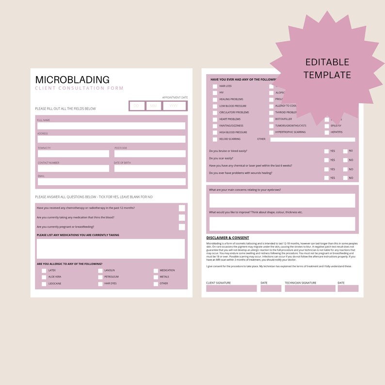 Microblading Consultation Form Template UK editable SPMU - Etsy