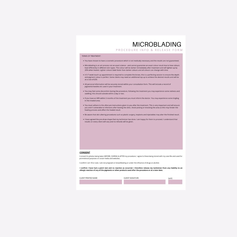 Microblading Consultation Form UK (print Only) Editable Version Also ...