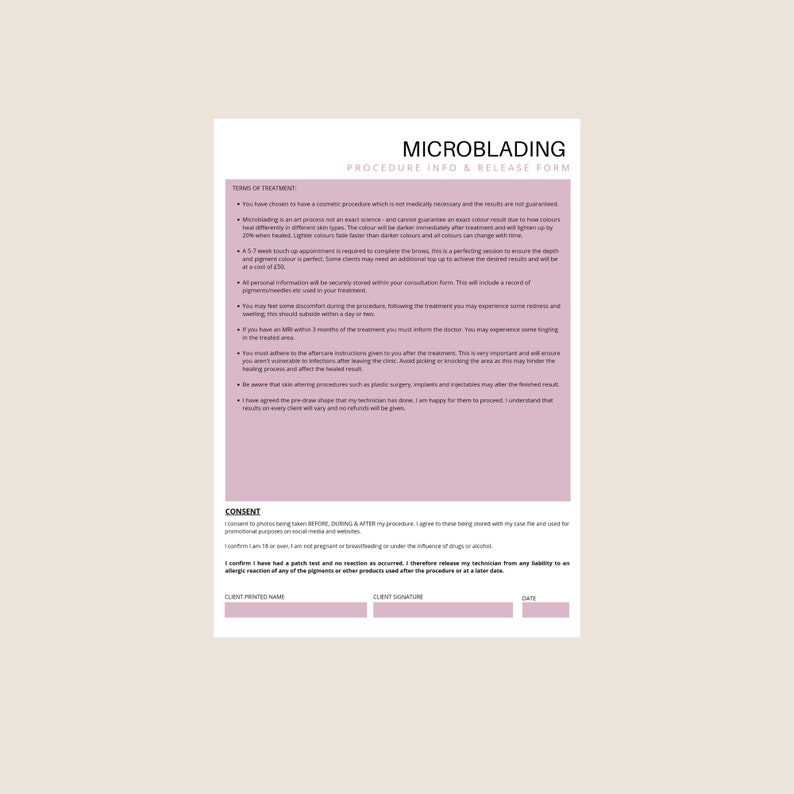 Microblading Consultation Form Template UK editable SPMU - Etsy