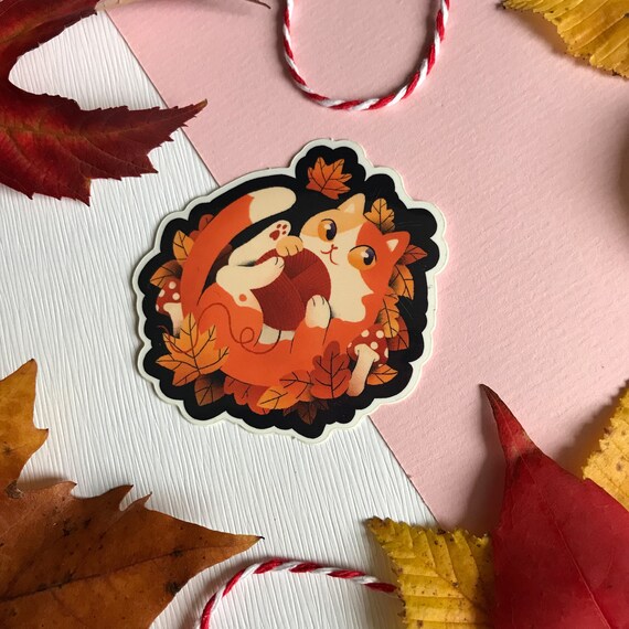 Autumn Cat Sticker I Autumn I Sticker I Vinyl I Cat Sticker - Etsy