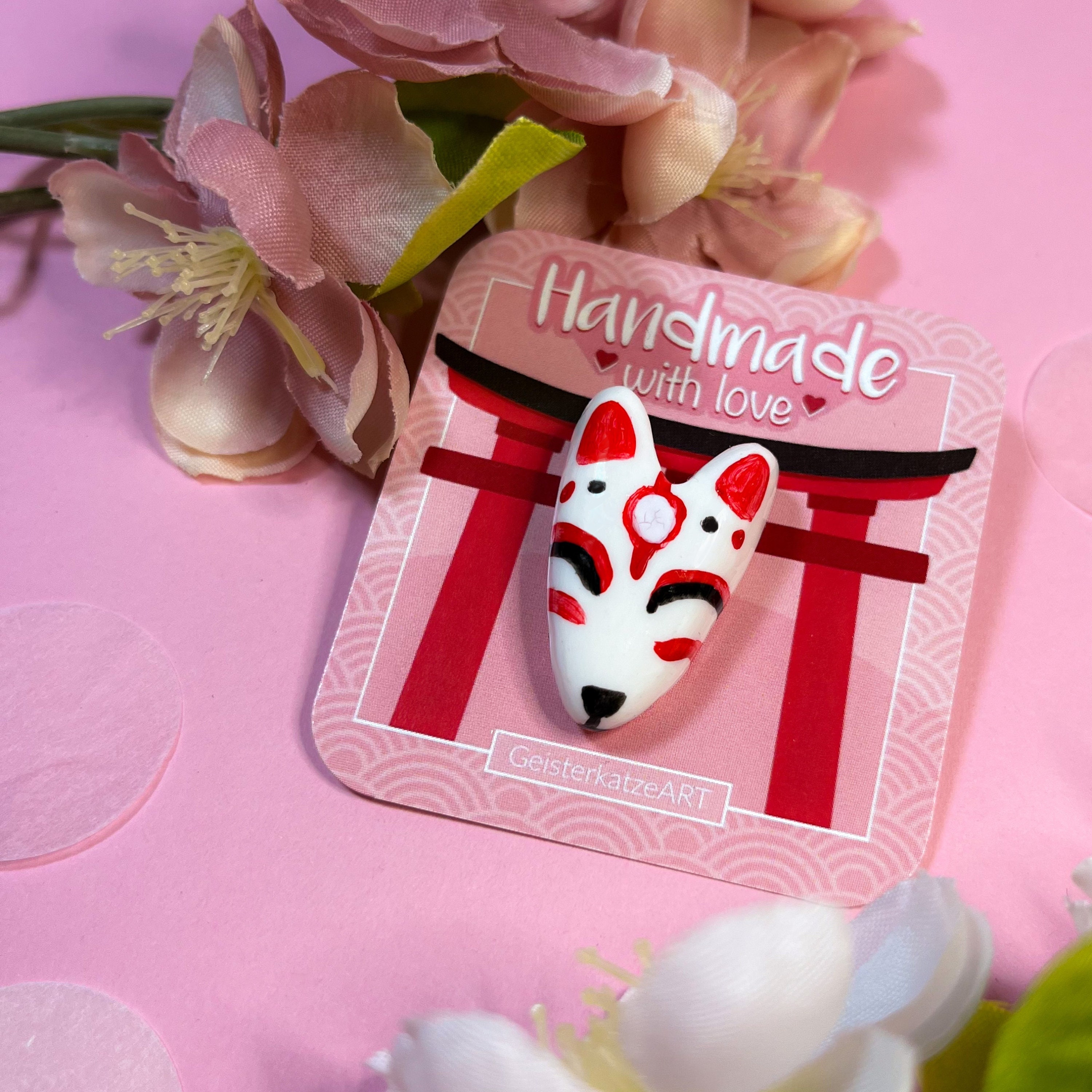 Kitsune Mask Pin Fox Pin Kitsune Pin Clay Pin Kyoto Japan Yokai Kawaii ...