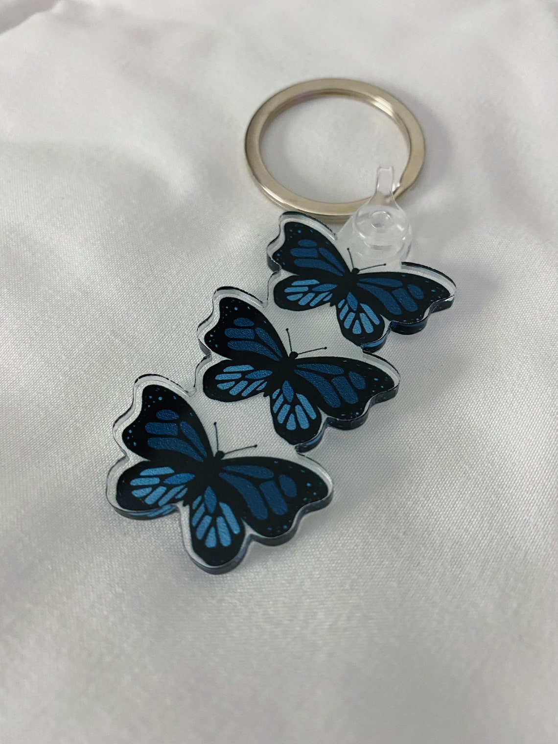 Three Blue Butterflies Clear Acrylic Keychain - Etsy UK