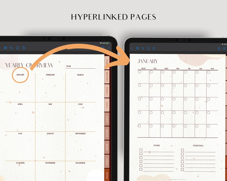 Undated Digital Planner With Hyperlinks, Matching Stickers, for ...