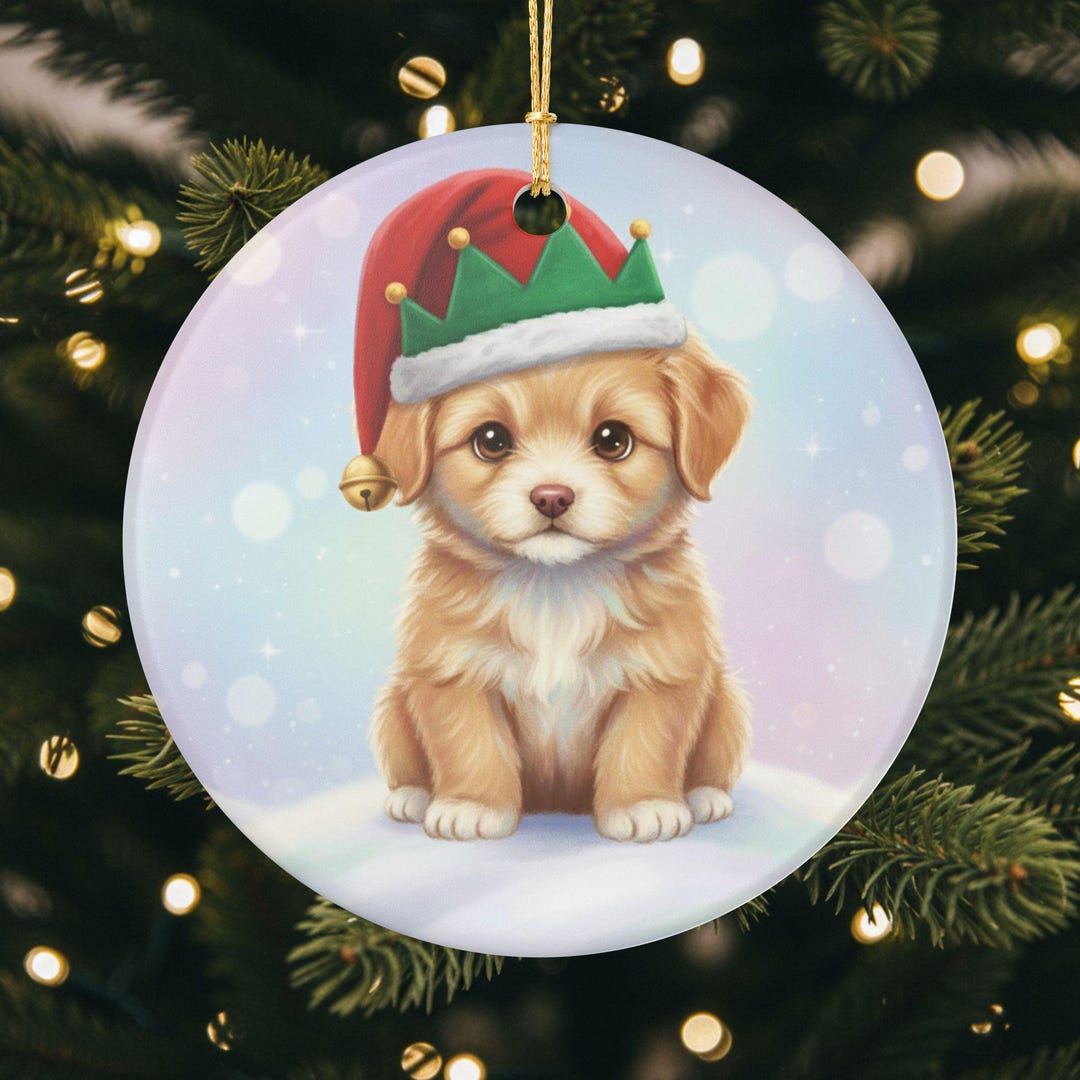 Santa's Little Helper Puppy Ceramic Ornament | Christmas Tree ...