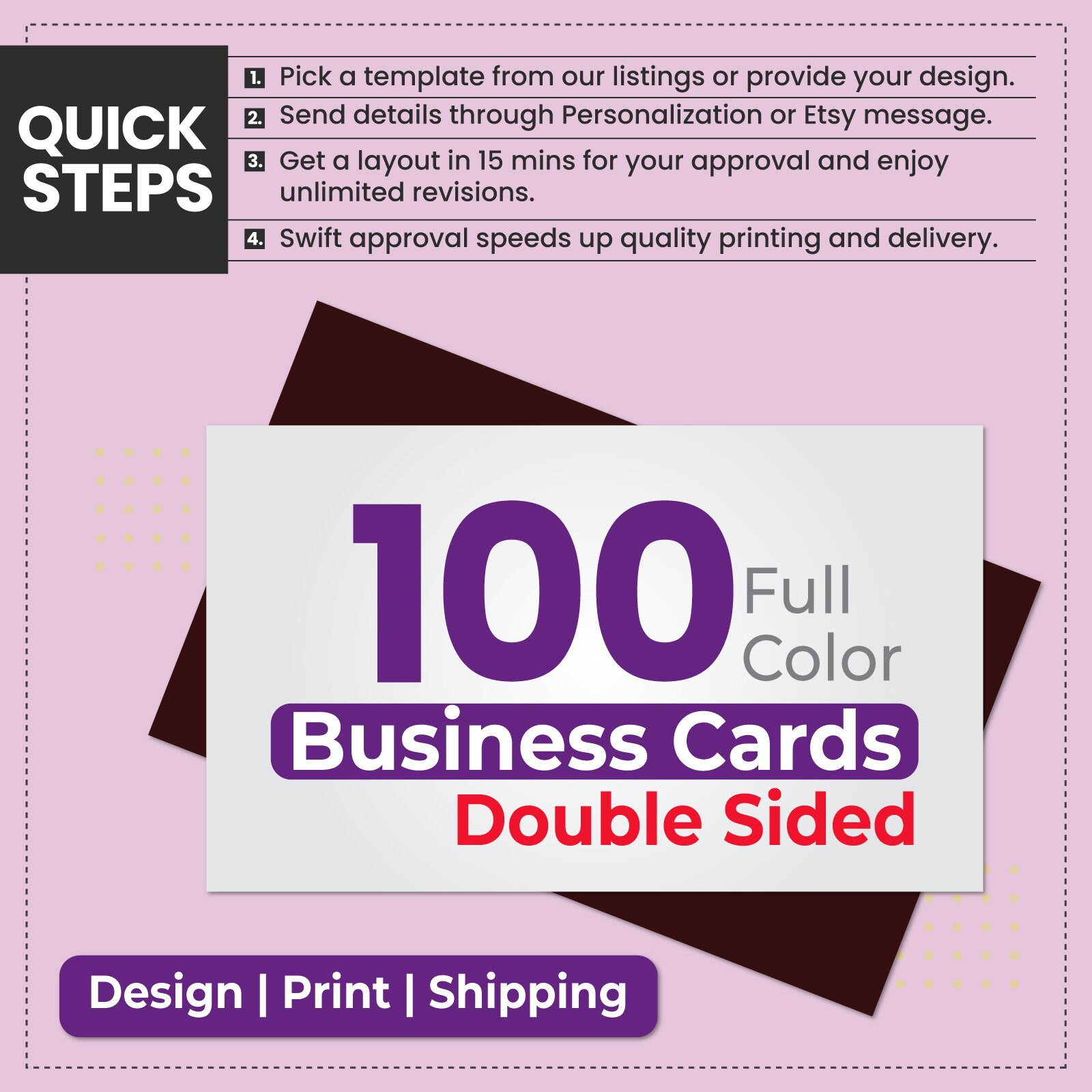 100 Full Color Business Cards Printing, Minimalist Biz Card, Double ...