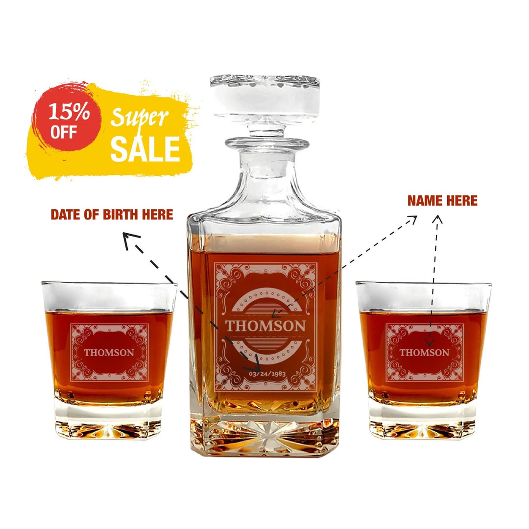 Engraved Decanter Set, Custom Glass Decanter, Barware Whiskey Decanter ...