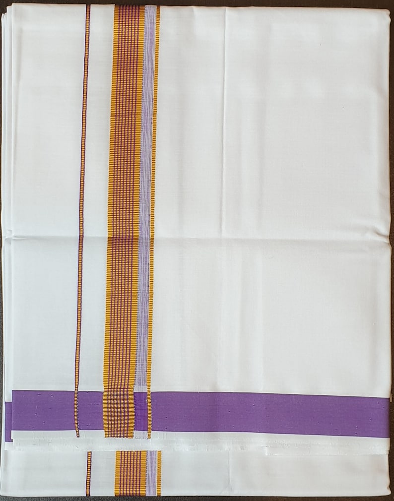 Single White Dhoti With Multi-color Fancy Borders – 100% Cotton - Etsy