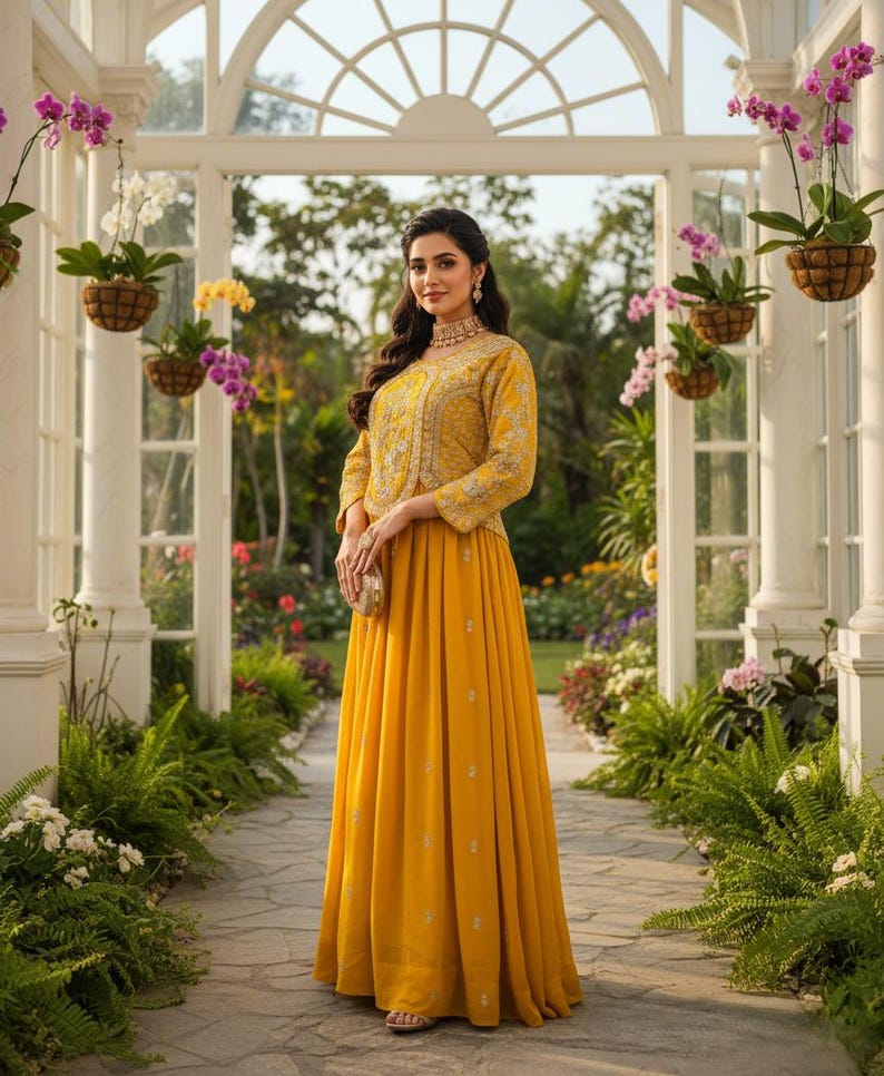 Fully Stitch Ready Made Women Party Wear Designer Long Gown - Yellow - Etsy