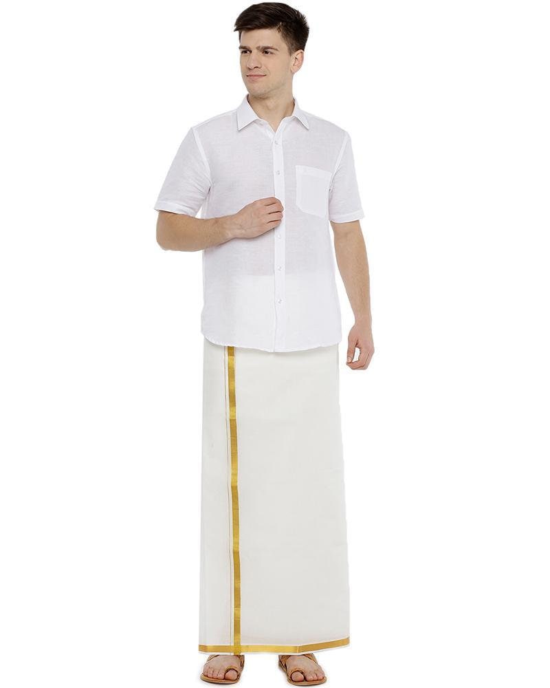 Cream Double Dhoti in Cotton - Jari Men Traditional 4 Meter Dhoti ...
