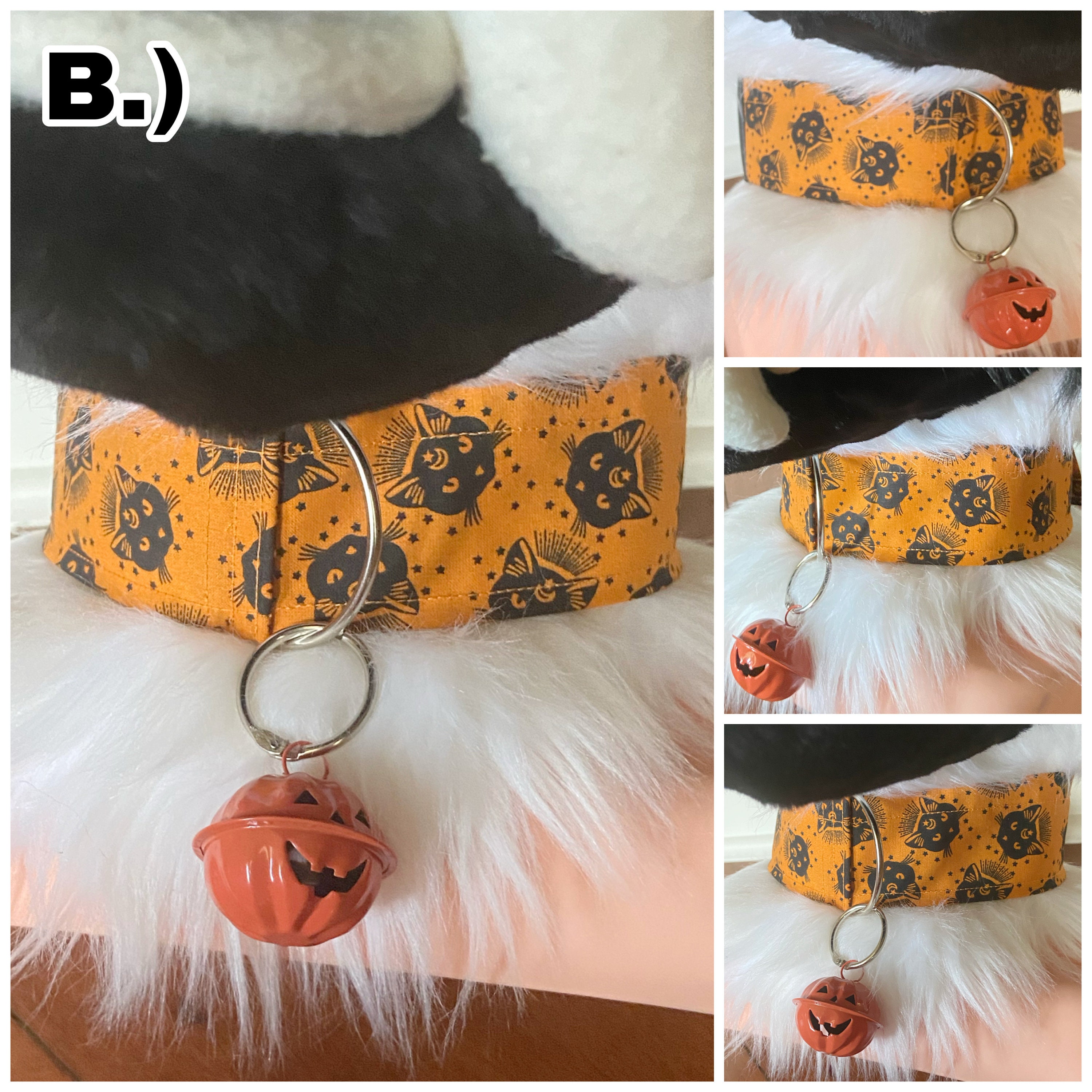 Orange and Black Bats and Cats Halloween Adjustable Fursuit Collars ...