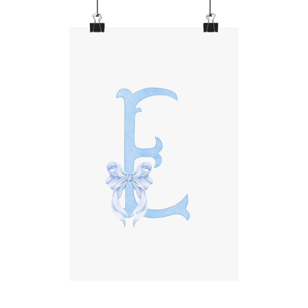 Personalized Blue Letter E Poster With Bow, Home Decor, Nursery Wall ...
