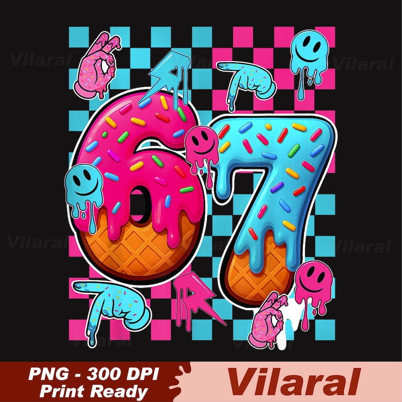 67 Ice Cream Drip Checkered Number 67 Player 67th Birthday Png, 67 Ice ...