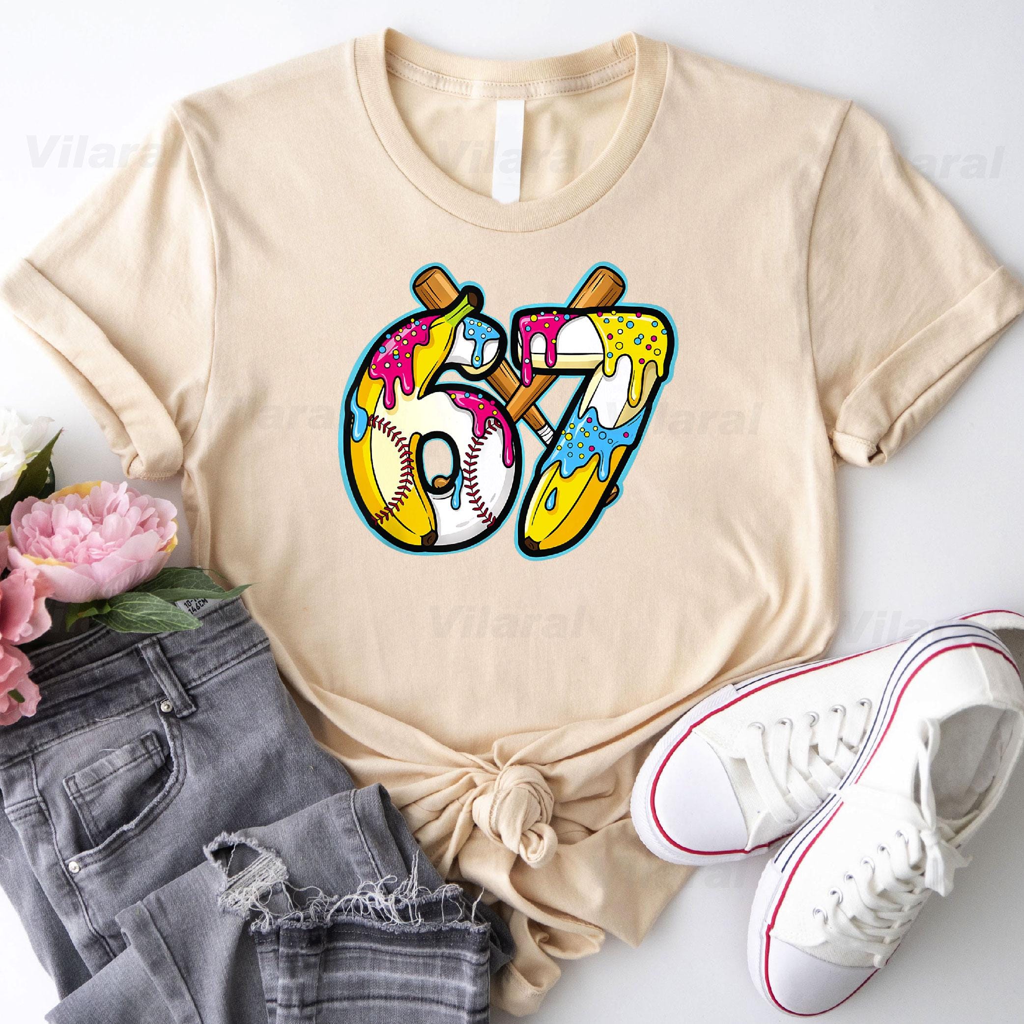 Funny Banana 67 Ice Cream Drip Meme Six Seven Gen Alpha Art Png, Drip ...
