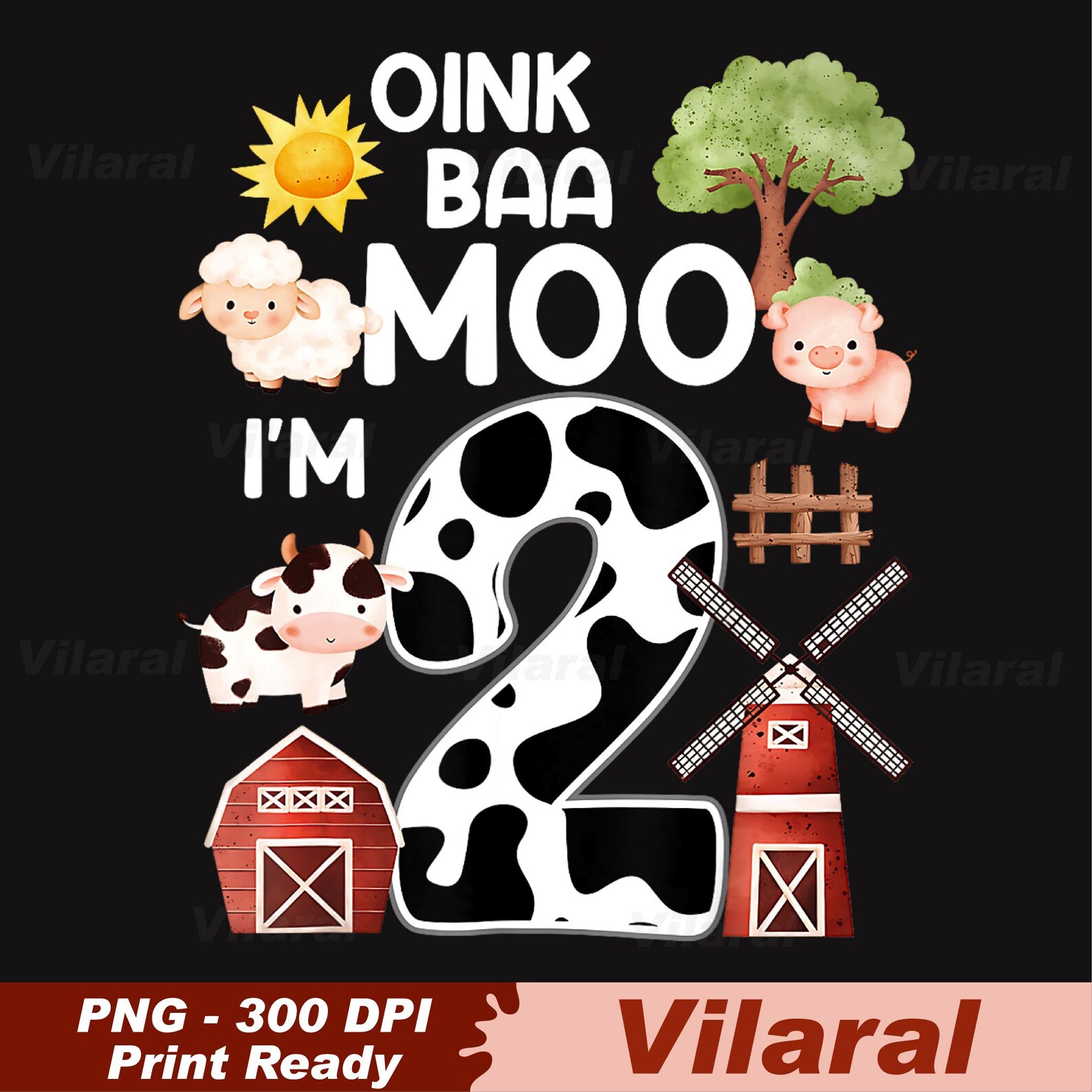 Oink Baa Moo I'm 2 Farm Theme Birthday Gift 2 Year Old Party Png, Oink ...