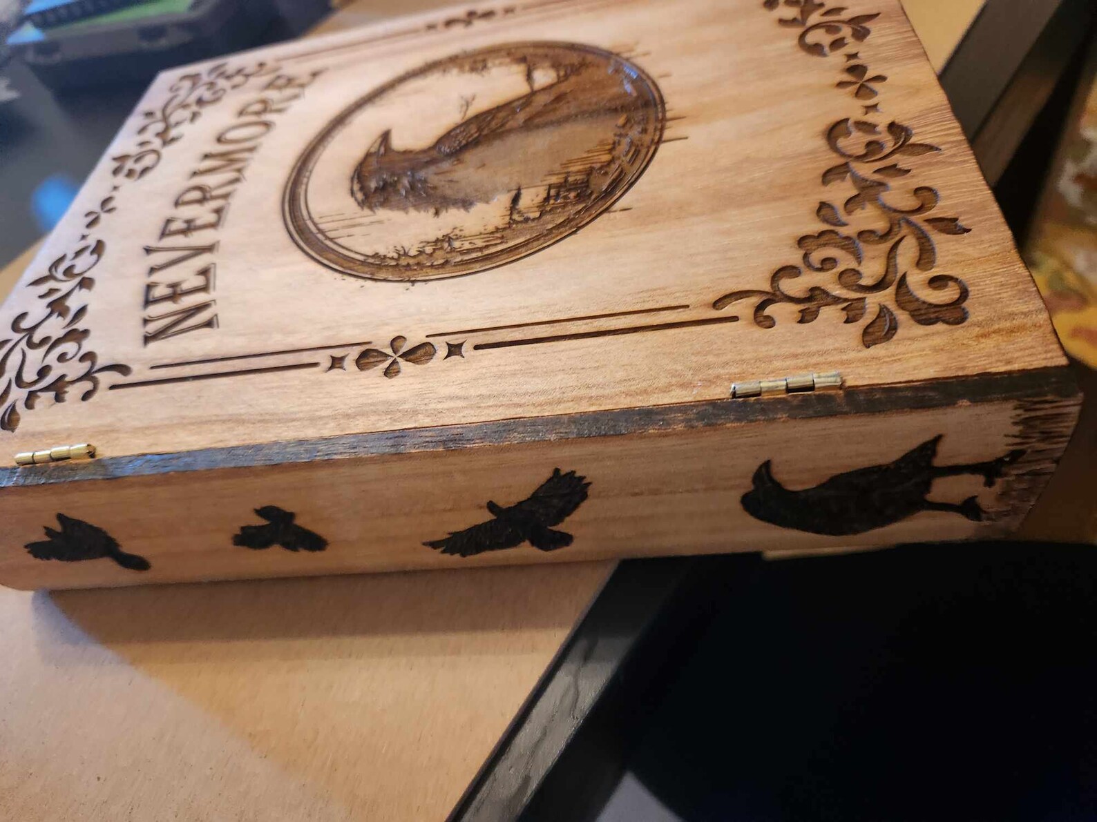 Nevermore Wood Burned Laser Engraved Book Box ~ Memory Box, Bridal ...