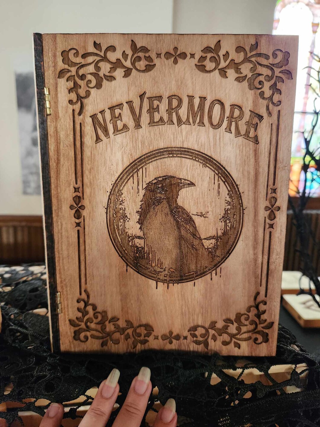 Nevermore Wood Burned Laser Engraved Book Box ~ Memory Box, Bridal ...