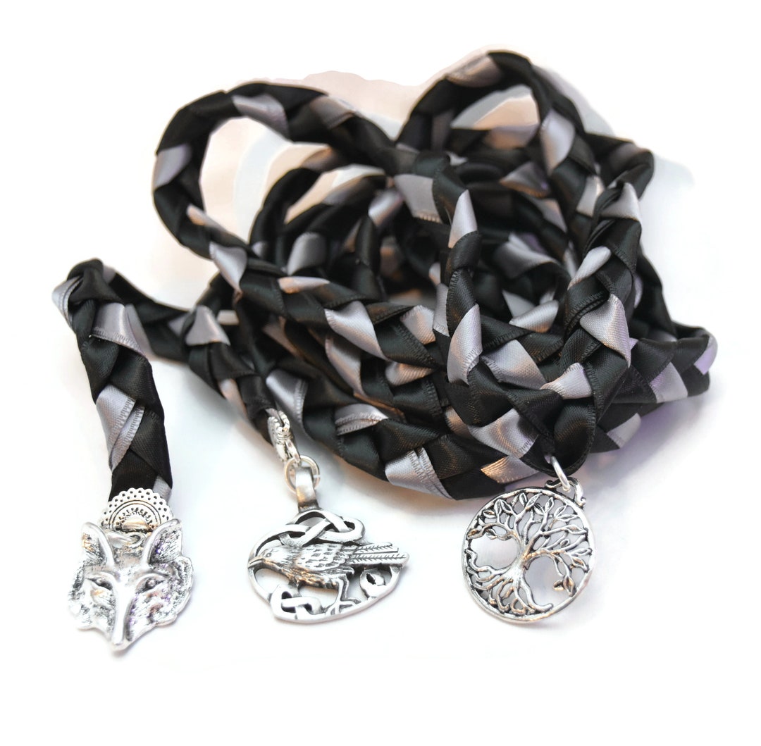 Divinity Braid Black Gunmetal Gray Odins Wolves & Ravens Norse 3 Charm ...