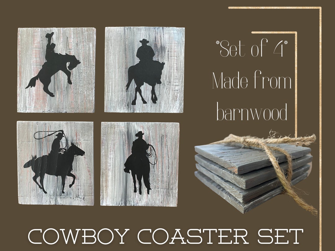 Cowboy Coaster Wooden Coaster Set Wood Coaster Rustic - Etsy