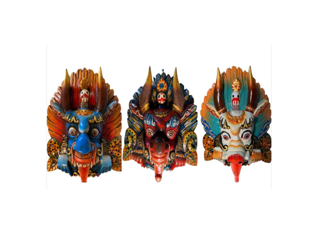 QT S CHEPPU Wall Hanging Wooden Mask Protective Deity Tibetan Nepal ...