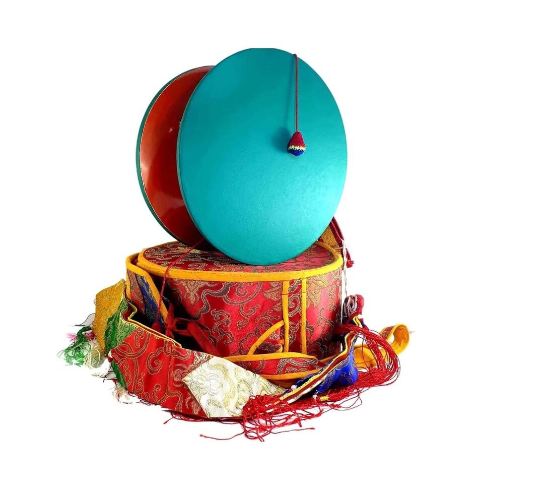 Tibetan Chod Damaru Drum | Large, Hand-carved Wooden Leather Design ...