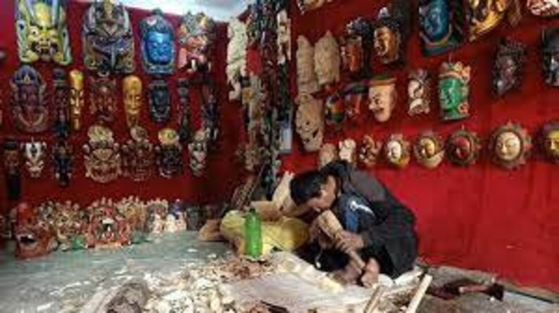 QT S CHEPPU Wall Hanging Wooden Mask Protective Deity Tibetan Nepal ...