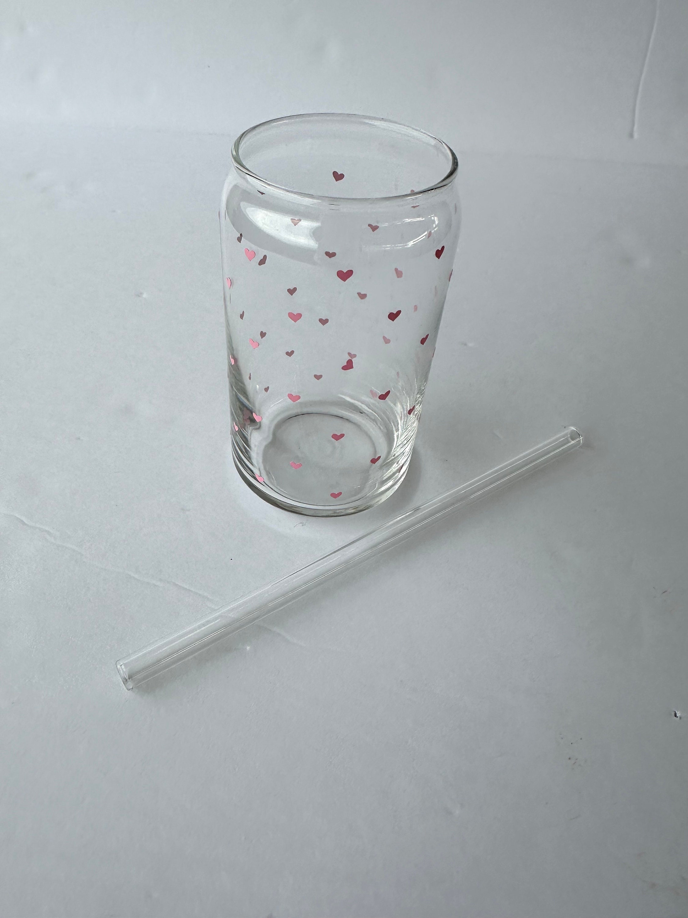 Mini Hearts Glass Can, Iced Coffee Cup, Valentines Day, Heart Glass Cup ...