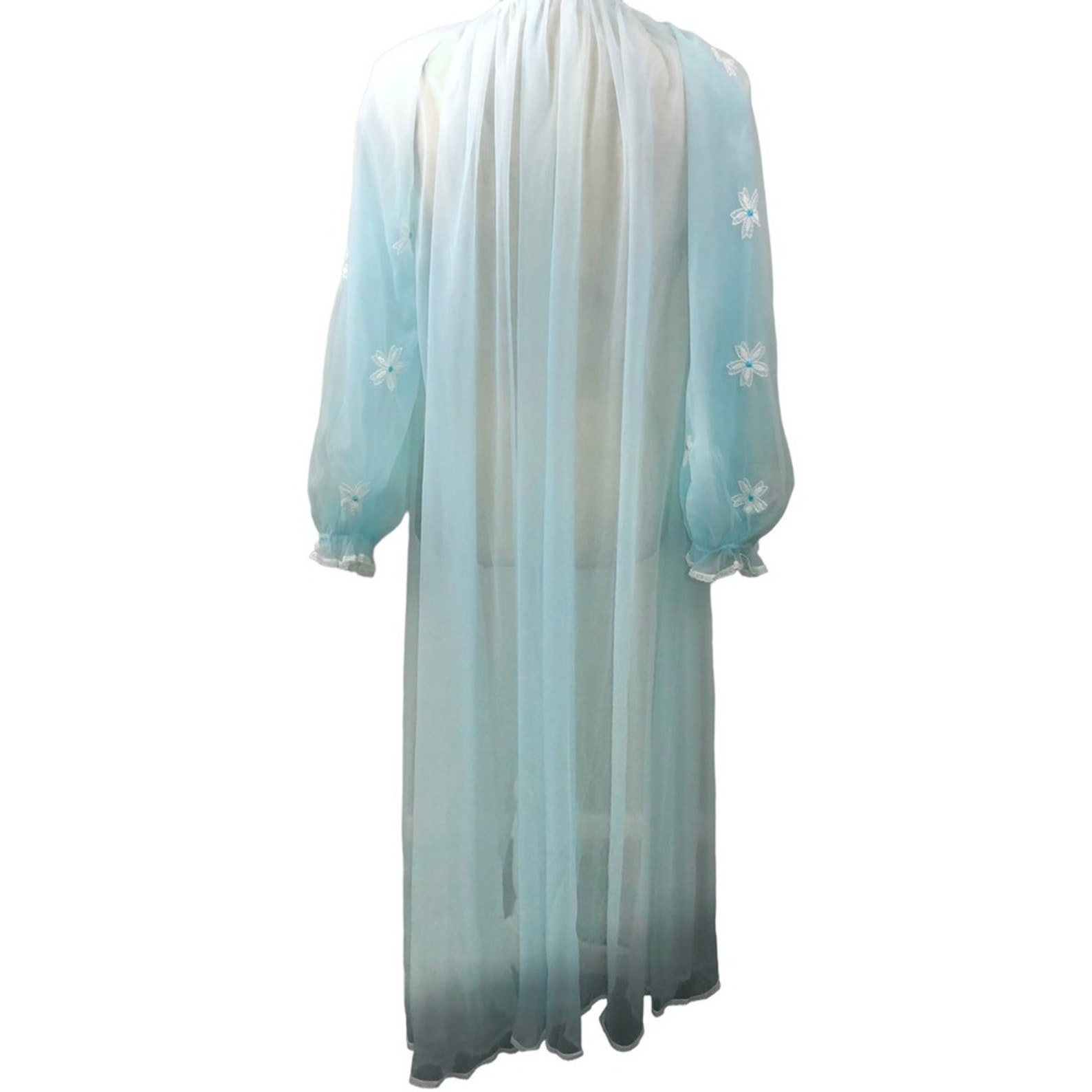 Vintage Miss Elaine Light Blue 60s Chiffon Floral Embroidered Sheer ...