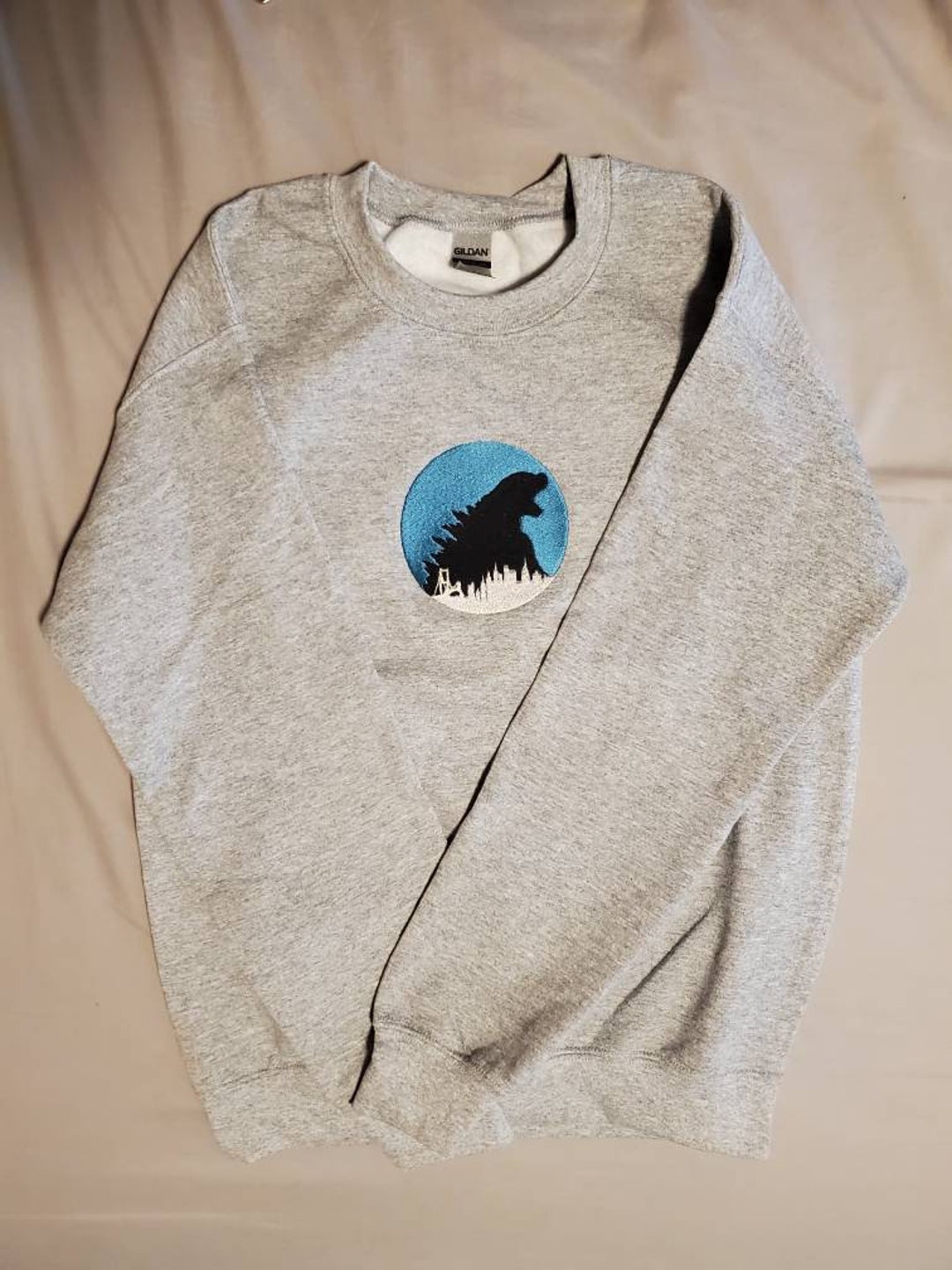Godzilla Embroidered Sweater - Etsy